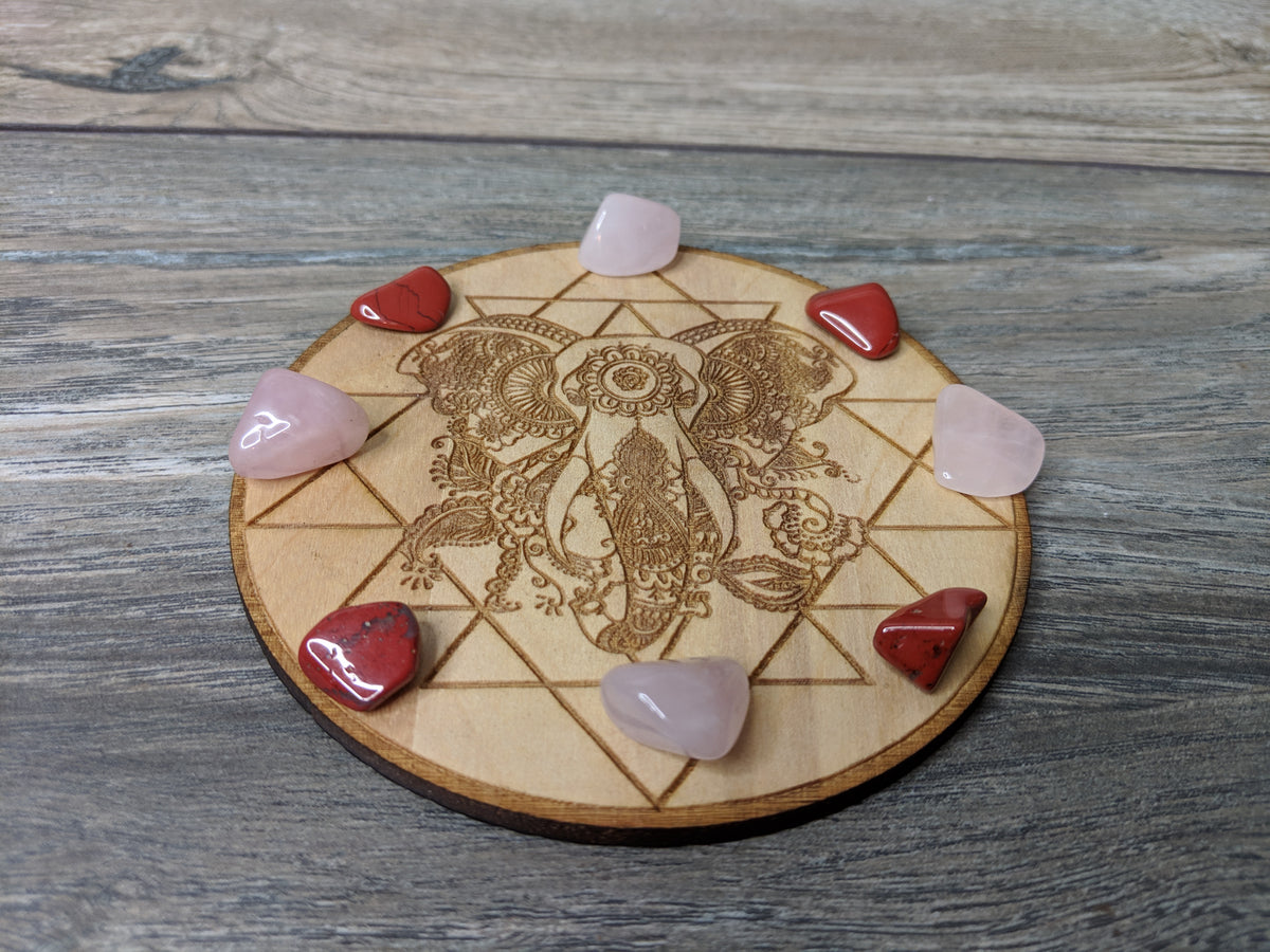 Sri Yantra Elephant Birch Wood Crystal Grid – Rockmystic